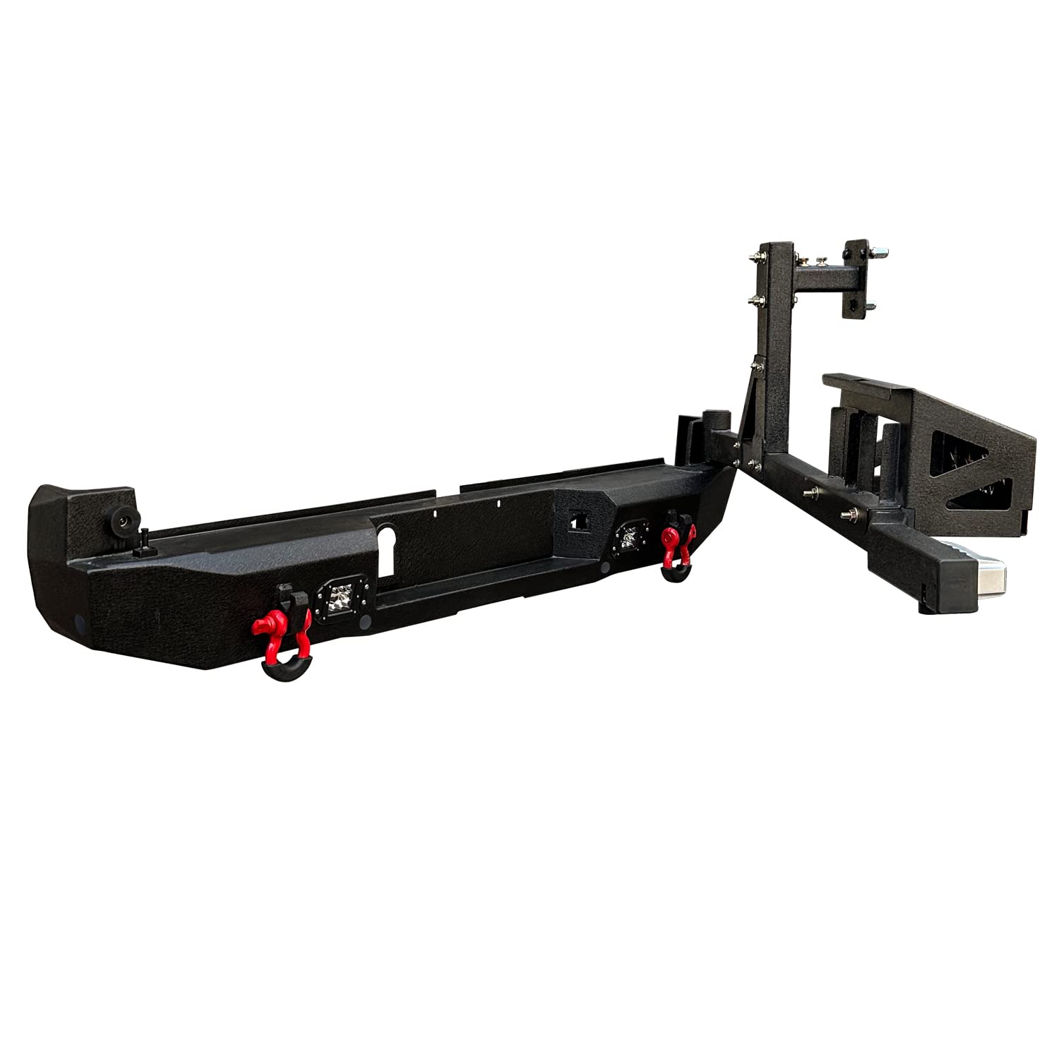 TIOYAR Textured Black Rear Bumper Compatible with Toyota 2016-2023 Tacoma 3rd w/Spare Tire Holder & Spare Fuel Drum Holder & 4 LED Lights & D-Ring+Sensor Mounting Holes