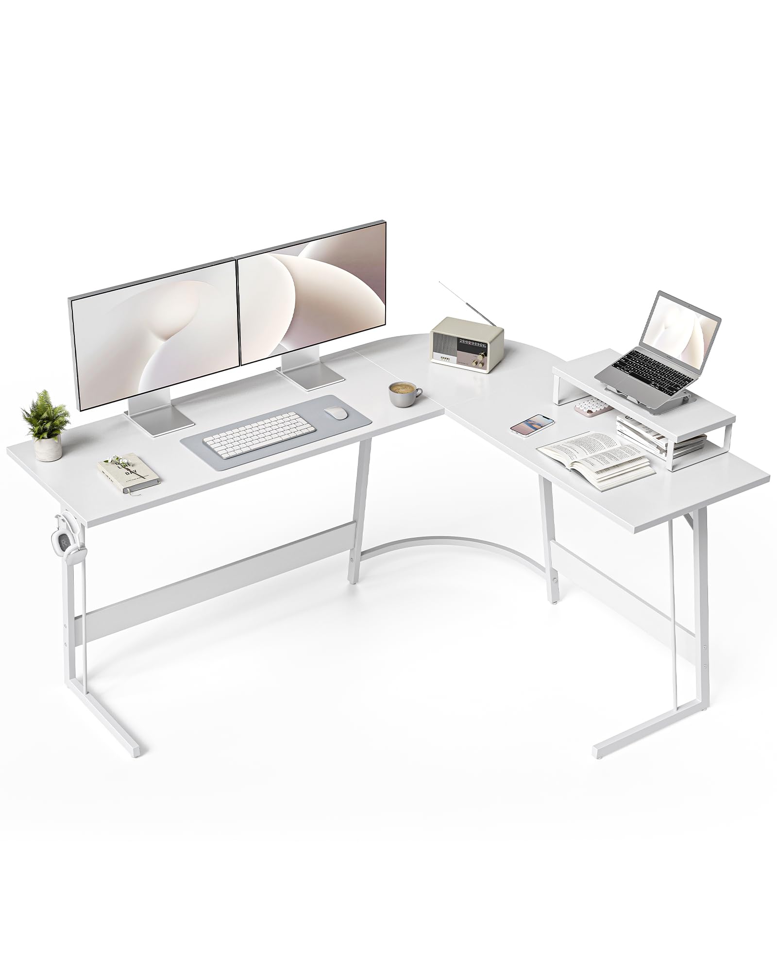CubiCubi L Shaped Gaming Desk Computer Office Desk, 67 inch Corner Desk with Large Monitor Stand for Home Office Study Writing Workstation, White