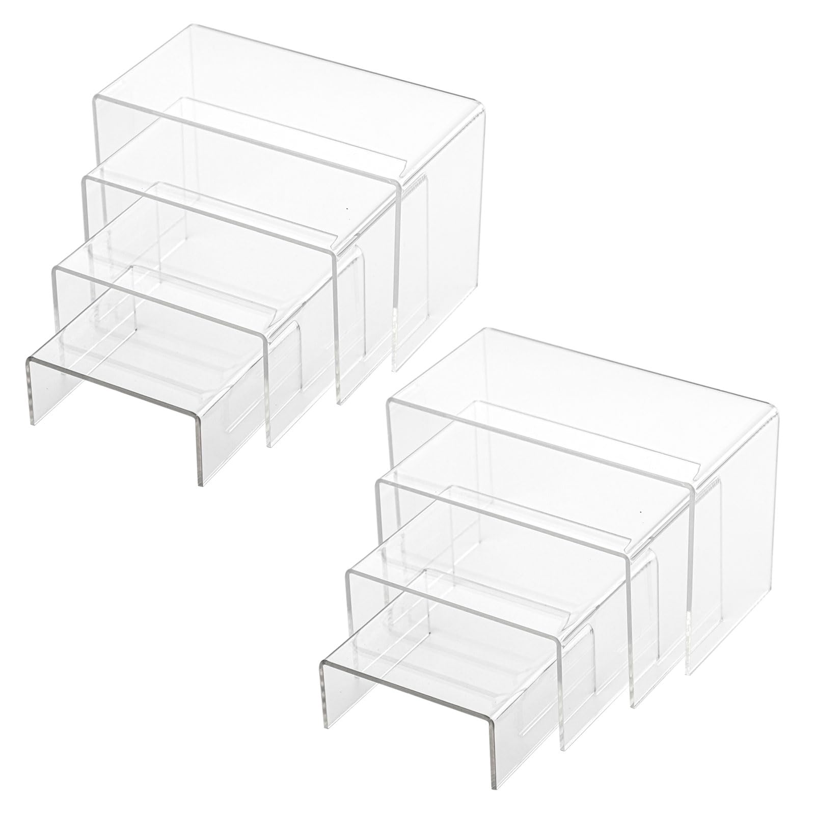 8 Pcs Acrylic Risers for Display, Square Clear Product Stand Shelf, Cupcake Candy Bar Stand for Dessert Table Decor, Desktop Showcase Collectibles Display Risers for Amiibo Funko POP Figures