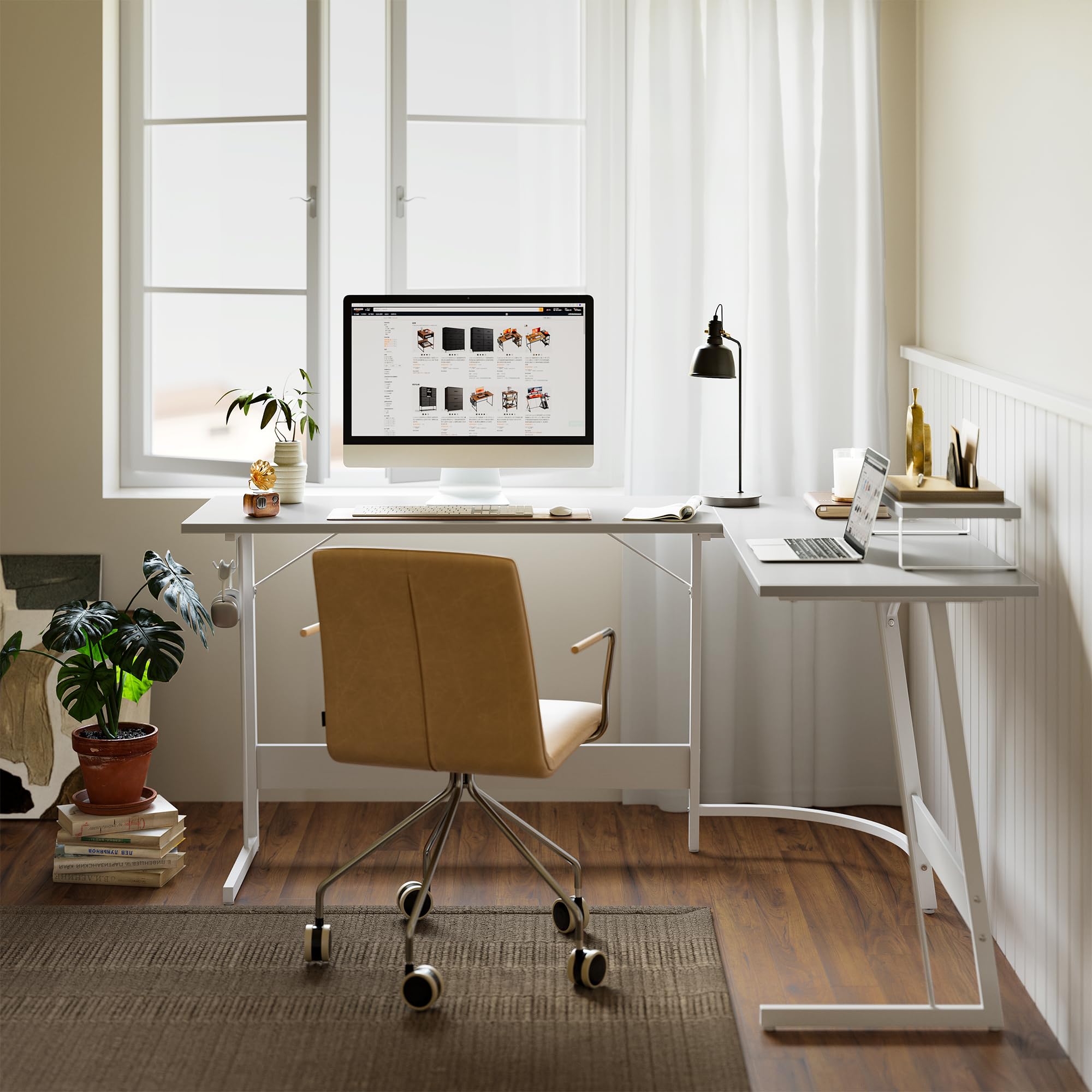 CubiCubi L Shaped Gaming Desk Computer Office Desk, 59 inch Corner Desk with Large Monitor Stand for Home Office Study Writing Workstation, White