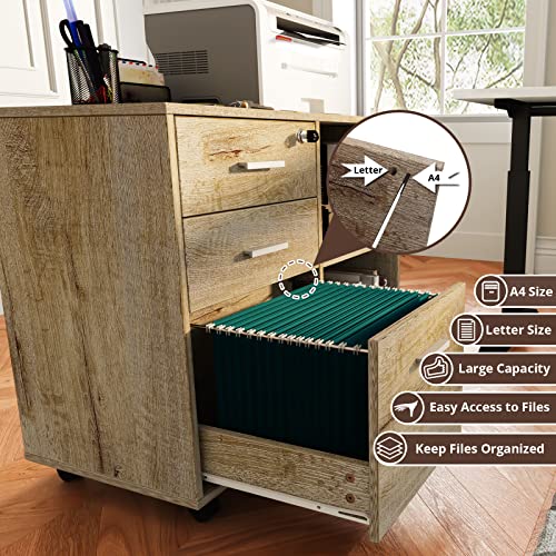 Maxtown Wood Filing Cabinet, Mobile Lateral Filing Cabinet with Lock, 3 Drawer Filing Cabinet with Open Storage Shelves, Printer Stand for Home Office, Walnut