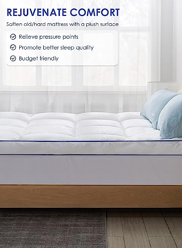 QUEEN ROSE Mattress Topper Full, Extra Thick Mattress Pad Topper, Pillow Top Soft Mattress Bed Topper Cover with 8-21” Deep Pocket, Overfilled Down Alternative, Plush for Back Pain Relief, White
