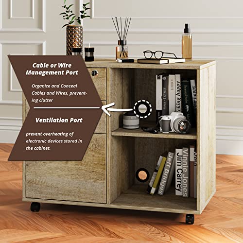 Maxtown Wood Filing Cabinet, Mobile Lateral Filing Cabinet with Lock, 3 Drawer Filing Cabinet with Open Storage Shelves, Printer Stand for Home Office, Walnut