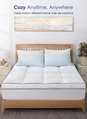 QUEEN ROSE Mattress Topper Full, Extra Thick Mattress Pad Topper, Pillow Top Soft Mattress Bed Topper Cover with 8-21” Deep Pocket, Overfilled Down Alternative, Plush for Back Pain Relief, White