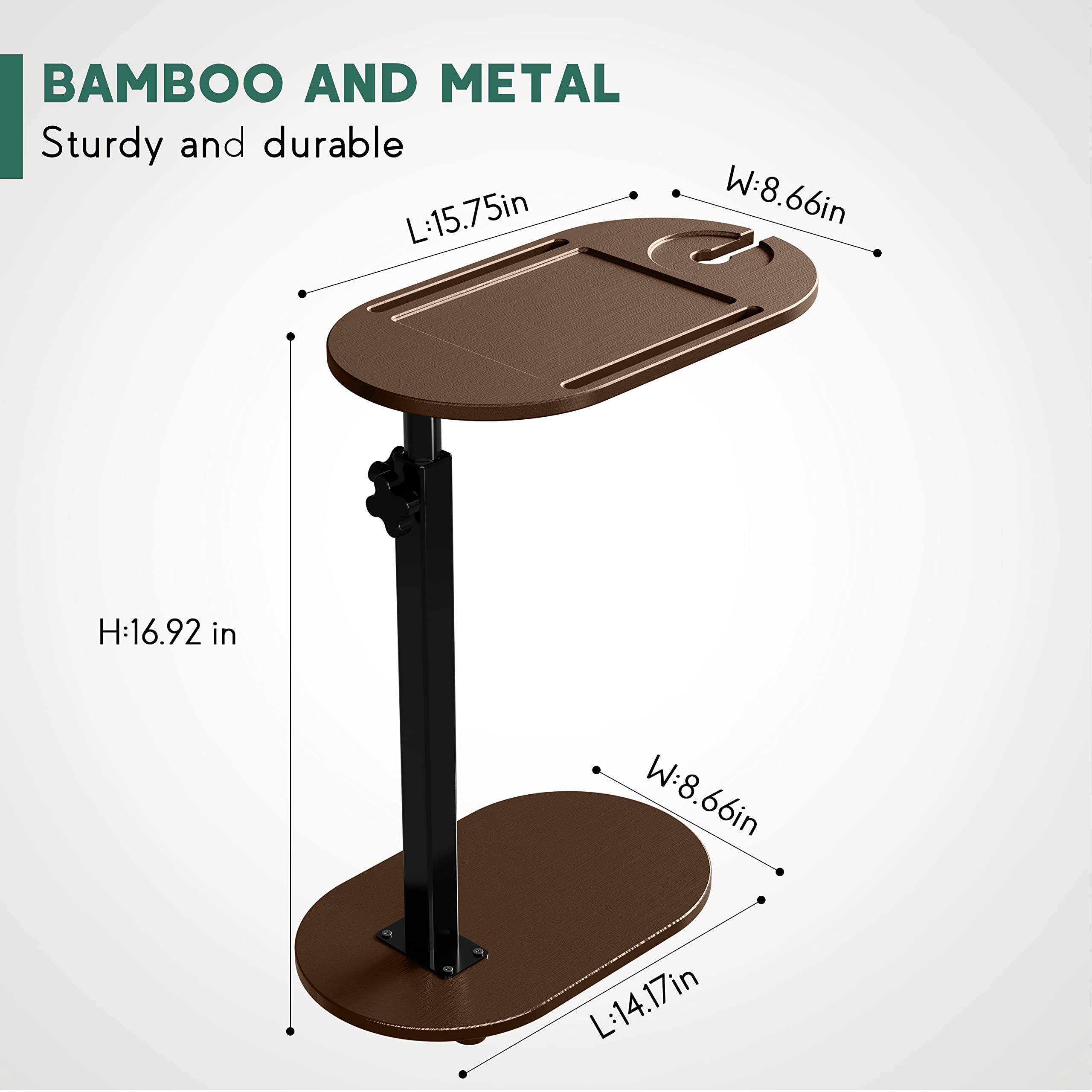 Yumkfoi Bamboo Bathtub Tray Table with Adjustable Height, Freestanding Bath Caddy Side Table for Tub Against Wall, Tub Shelf with Wine Glass Phone Holder, Functional Tray - Patent Protected (Brown)