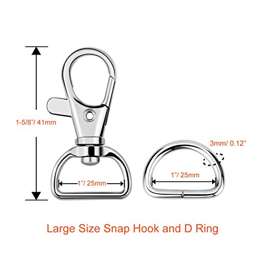 PAXCOO 60Pcs Swivel Snap Hooks and D Rings for Lanyard and Sewing Projects (1β Inside Width)