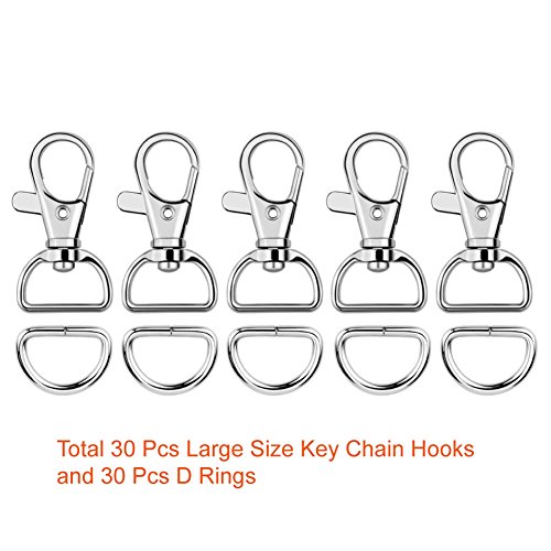 PAXCOO 60Pcs Swivel Snap Hooks and D Rings for Lanyard and Sewing Projects (1β Inside Width)