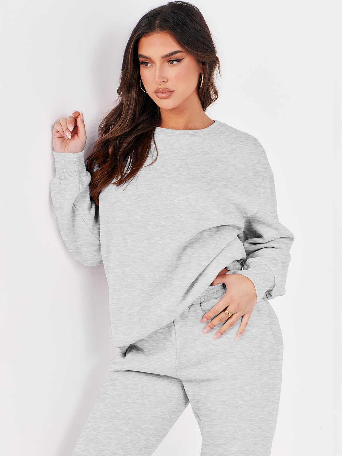 ANRABESS Women's Two Piece Outfits Lounge Set Long Sleeve Crewneck Sweatshirt Jogger Pants Tracksuit Sweatsuit 2024 Fall Sets Small