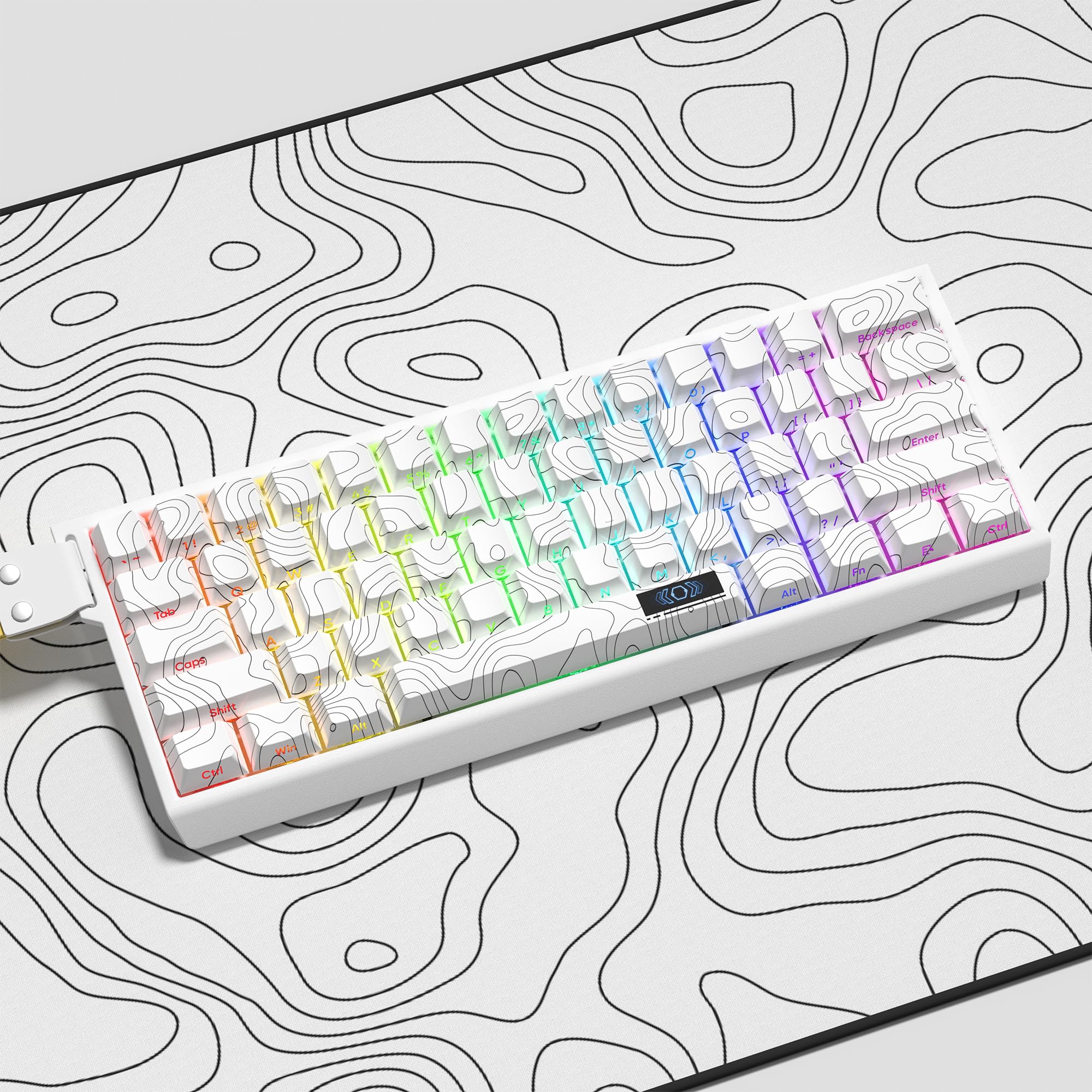 dagaladoo White Topographic keycaps Double Shot PBT keycaps Shine Through Keyboard Keys Side Printed Key caps Cherry Profile Custom keycap Set for100%, 75%, 65%, 60% US Layout Mechanical Keyboard