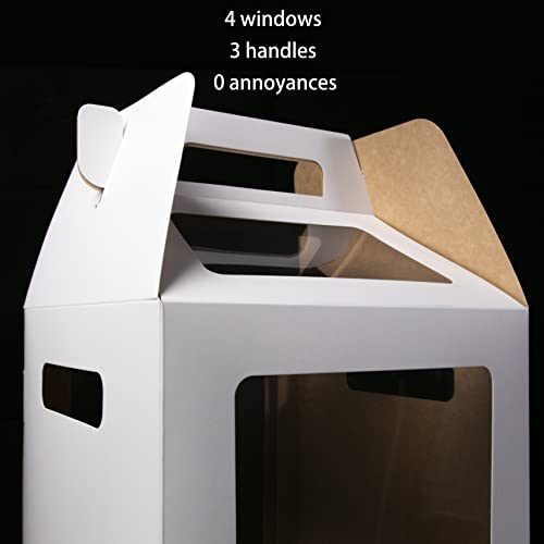 Paremmin 4Pcs 8x8x10inch Tall Cake Boxes with 4 Windows 4Pcs 8inch Cake Boards Disposable Tiered Cake Containers Large Layer Cake Carriers for Party Wedding… (8x8x10 inch (Upgraded))