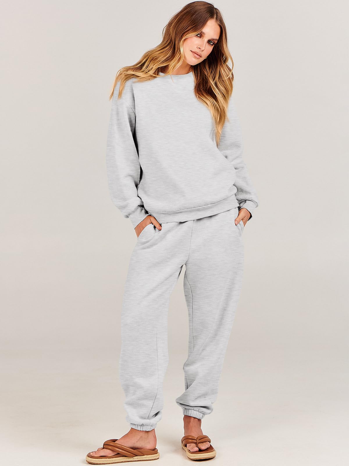 ANRABESS Women's Two Piece Outfits Lounge Set Long Sleeve Crewneck Sweatshirt Jogger Pants Tracksuit Sweatsuit 2024 Fall Sets Small