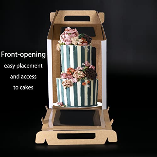 Paremmin 4Pcs 8x8x10inch Tall Cake Boxes with 4 Windows 4Pcs 8inch Cake Boards Disposable Tiered Cake Containers Large Layer Cake Carriers for Party Wedding… (8x8x10 inch (Upgraded))