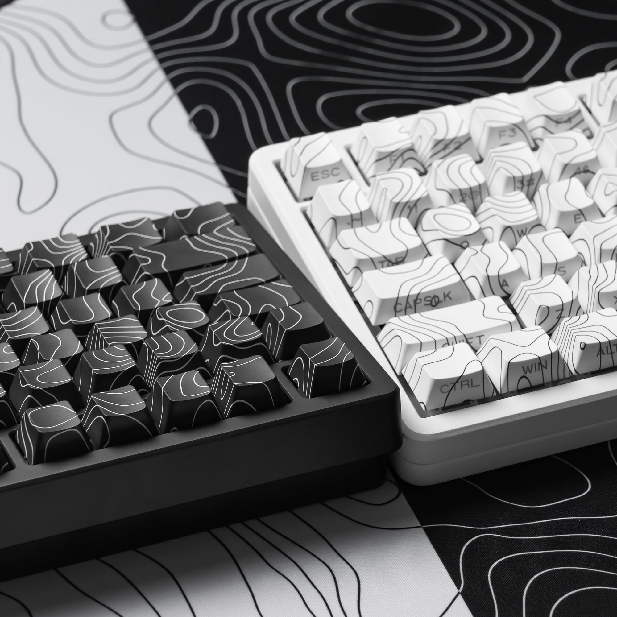 dagaladoo White Topographic keycaps Double Shot PBT keycaps Shine Through Keyboard Keys Side Printed Key caps Cherry Profile Custom keycap Set for100%, 75%, 65%, 60% US Layout Mechanical Keyboard
