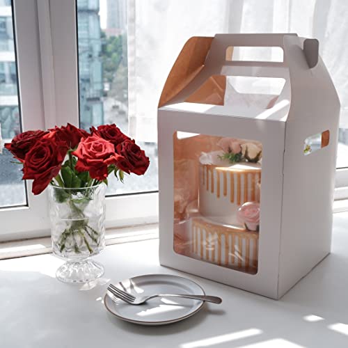Paremmin 4Pcs 8x8x10inch Tall Cake Boxes with 4 Windows 4Pcs 8inch Cake Boards Disposable Tiered Cake Containers Large Layer Cake Carriers for Party Wedding… (8x8x10 inch (Upgraded))