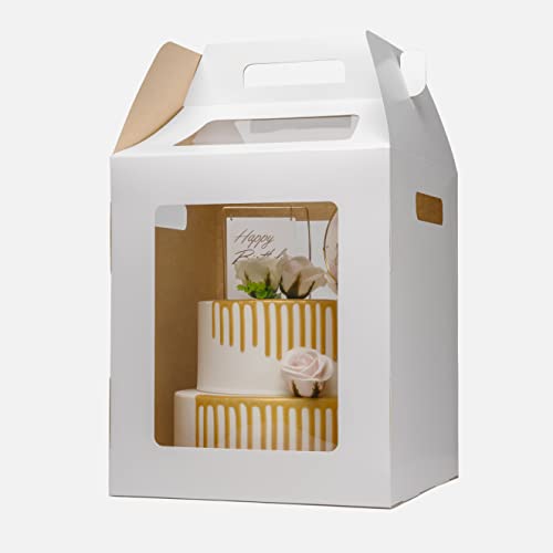 Paremmin 4Pcs 12x12x14inch Tall Cake Boxes with 4 Windows 4Pcs 10inch Cake Boards Disposable Tiered Cake Containers Large Layer Cake Carriers for Party Wedding… (12x12x14 inch (Upgraded))