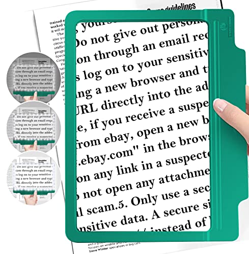 4X Magnifying Glass with 36 Adjustable LED Lights Provide Full-Page Viewing Area Evenly Lit Perfect for Low Vision Person and Seniors （Green）