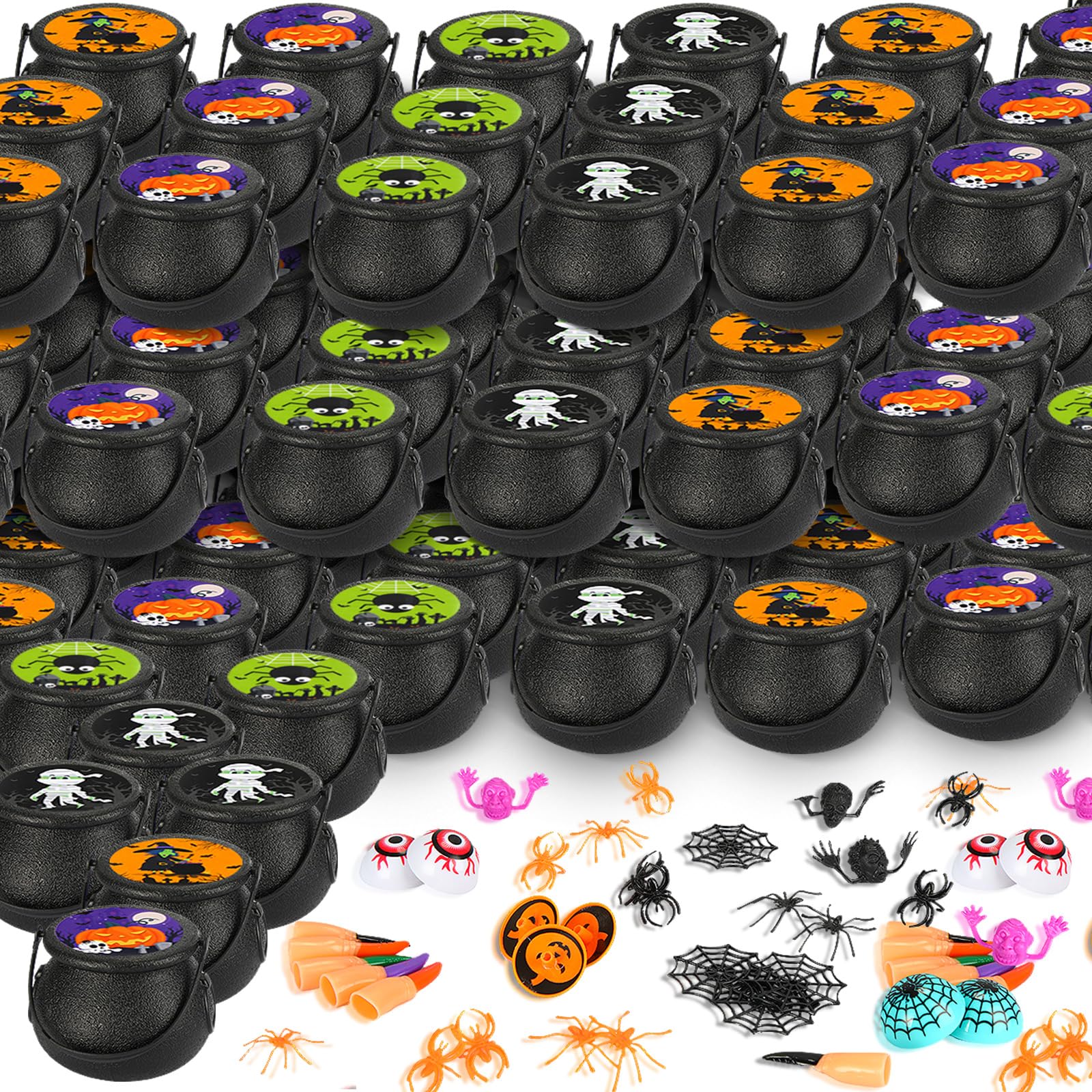 Jerify 480 Pieces Halloween Party Favors 50 Pack Prefilled Small Witch Cauldron Halloween Toys Bulk Halloween Goodie Fillers Halloween Prizes Gifts for Trick or Treat