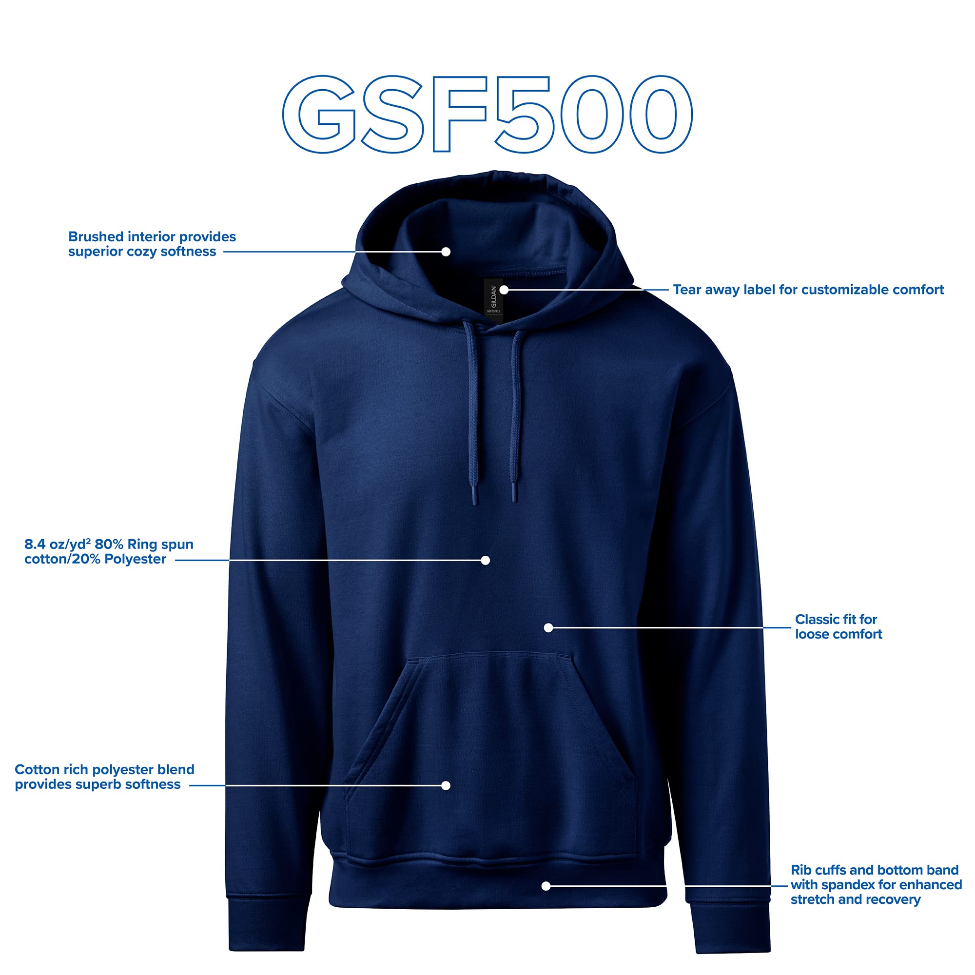 Gildan Adult SoftStyle Hoodie Sweatshirt, Style GSF500, Black, Large