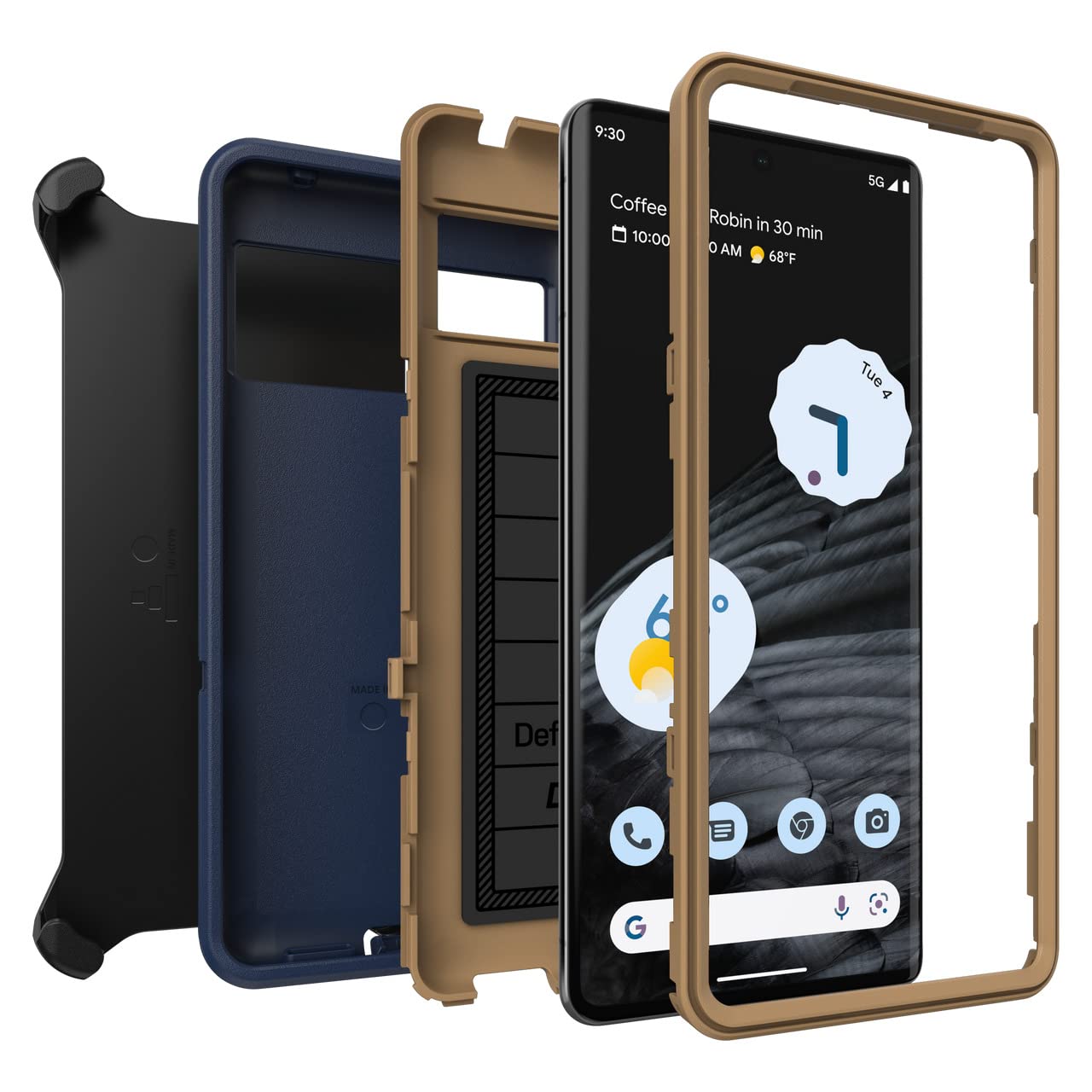 OtterBox Defender Series Case for Google Pixel 7 Pro (Only) - Holster Clip Included - Microbial Defense Protection - Non-Retail Packaging - Blue Suede Shoes