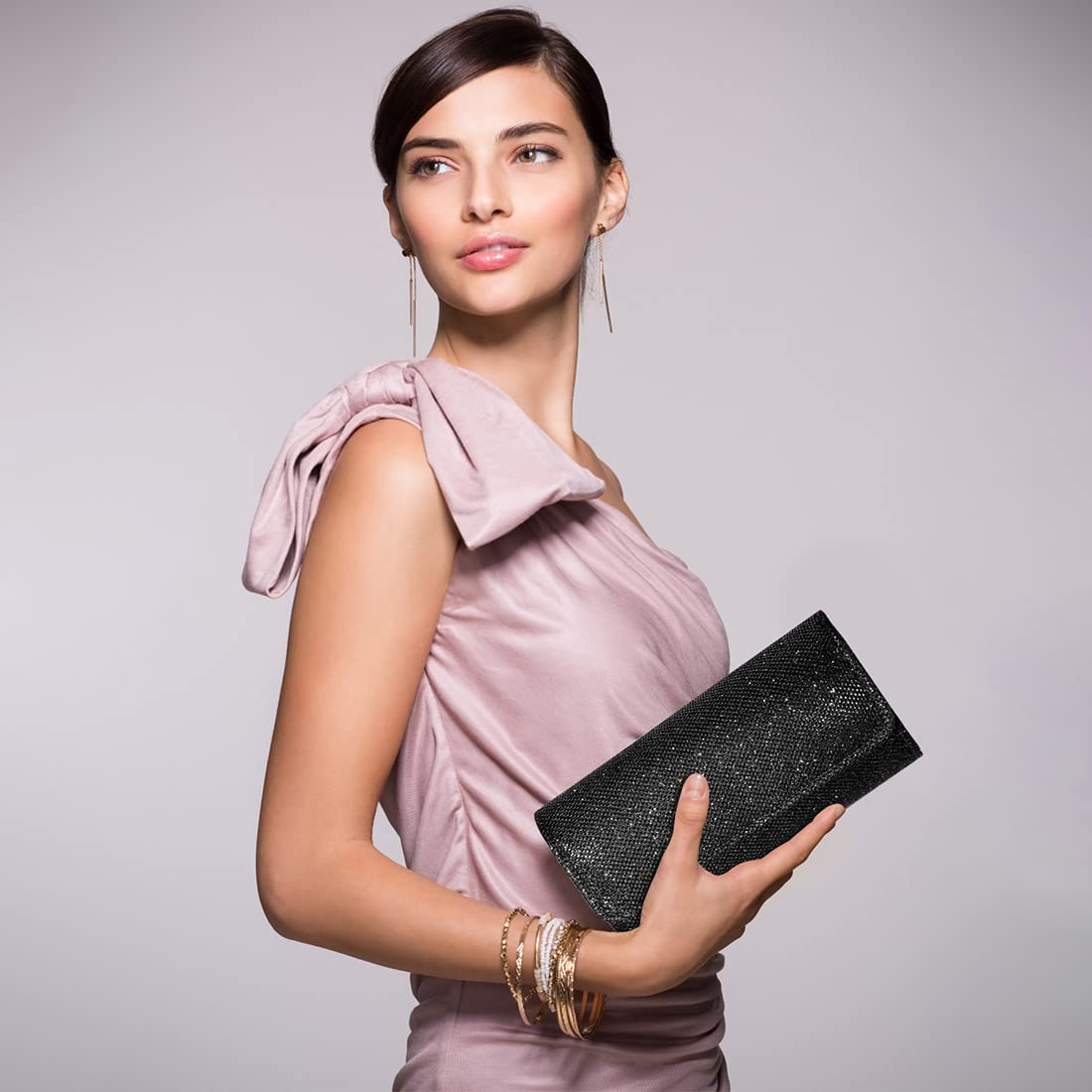 lovyoCoCo Evening Bag Clutch Purses for Women Ladies Sparkling Party Handbag Wedding Bag (Black)