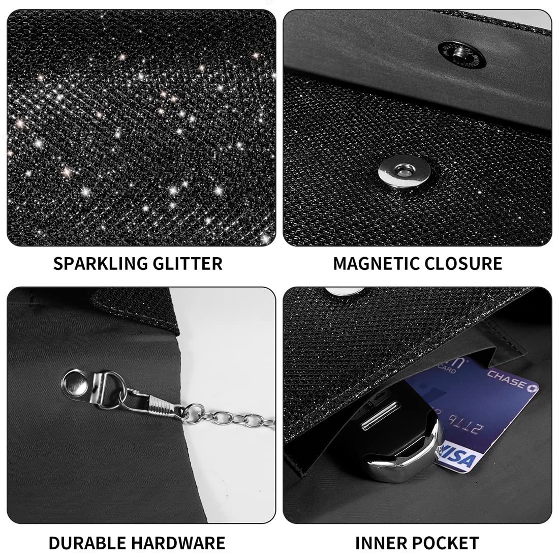 lovyoCoCo Evening Bag Clutch Purses for Women Ladies Sparkling Party Handbag Wedding Bag (Black)