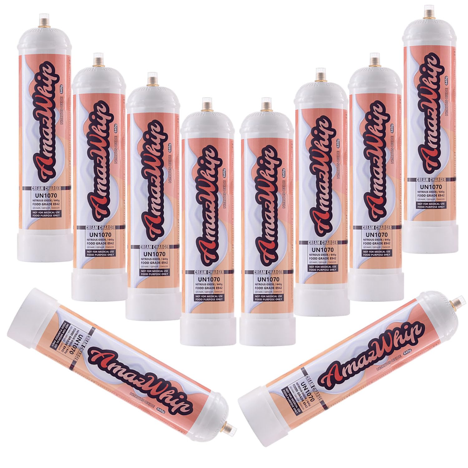 AMAZWHIP Whipped Cream Charger 640g 0.95L nitrous oxide tank (10 cylinders)