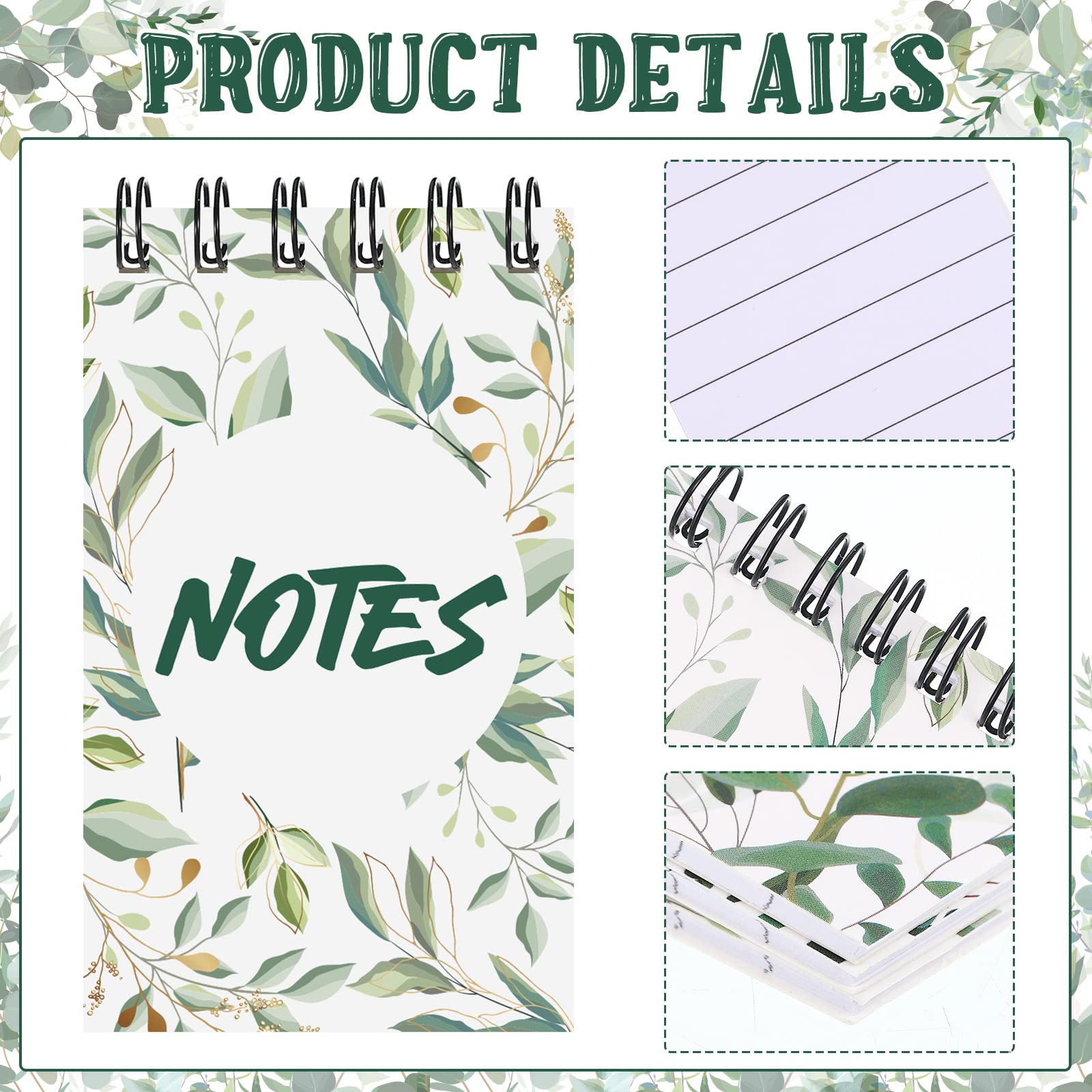 Yeaqee 24 Pcs Greenery Eucalyptus Spiral Notebook Mini Aesthetic Spiral Notebook Cute Eucalyptus Flower Party Favors Journal Small Memo Note Pad Bulk for Office Supplies Wedding Party
