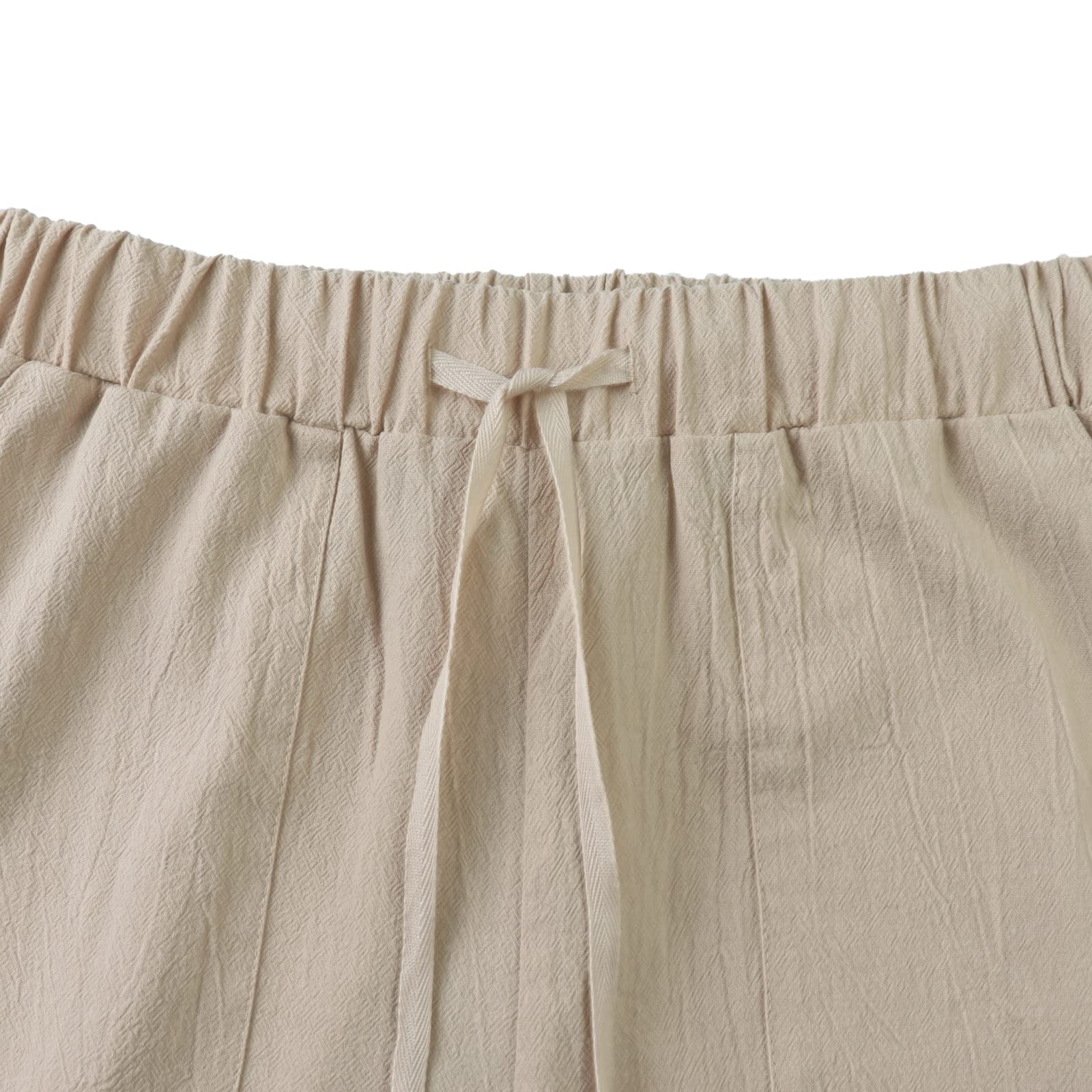 LVCBL Khaki Cotton Pants Men Casual Linen Beach Pants Drawstring Trousers,Khaki,M