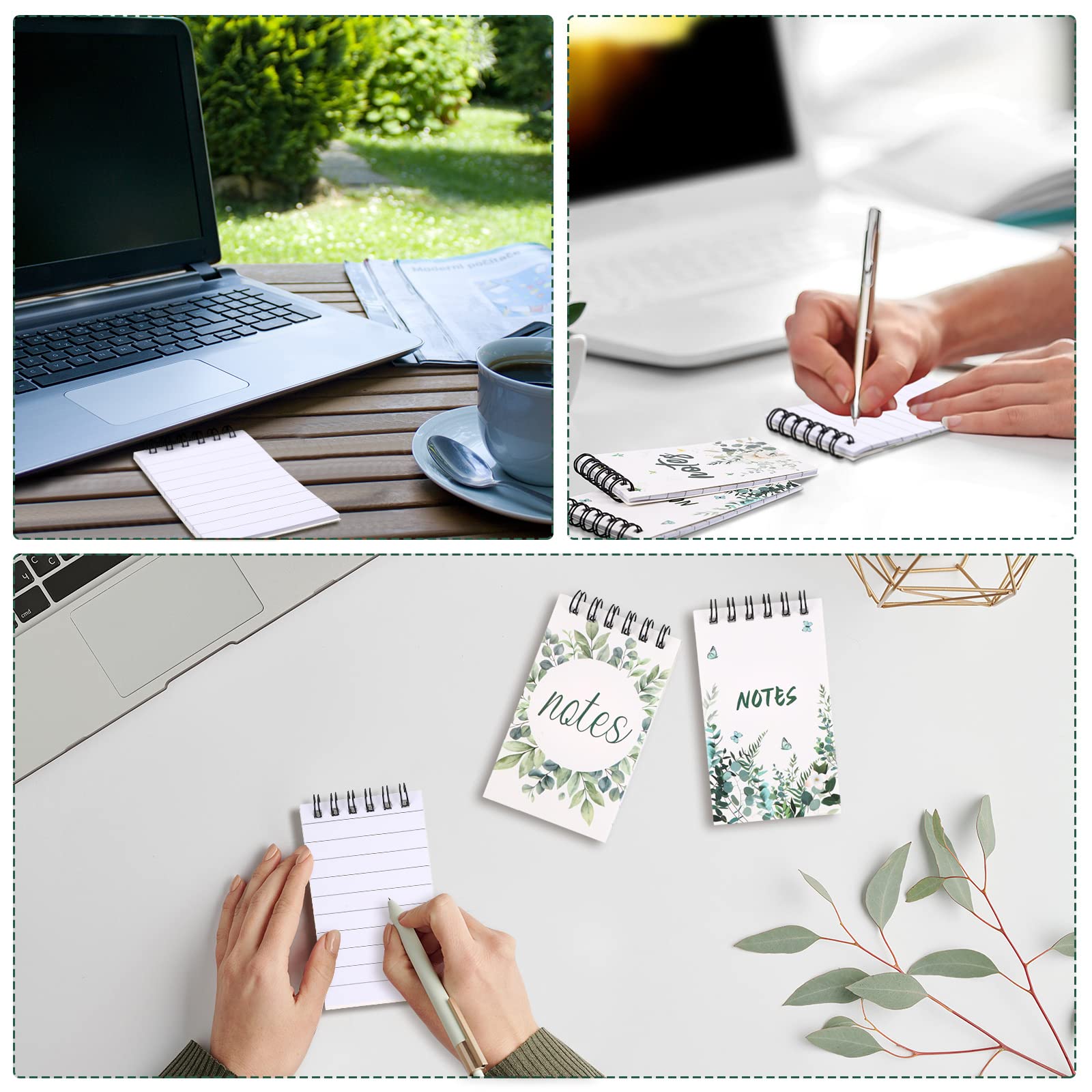 Yeaqee 24 Pcs Greenery Eucalyptus Spiral Notebook Mini Aesthetic Spiral Notebook Cute Eucalyptus Flower Party Favors Journal Small Memo Note Pad Bulk for Office Supplies Wedding Party