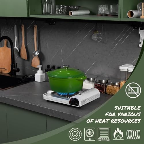 Overmont Enameled Cast Iron Dutch Oven - 5.5QT Pot with Lid Cookbook & Cotton Potholders - Heavy-Duty Cookware for Braising, Stews, Roasting, Bread Baking green
