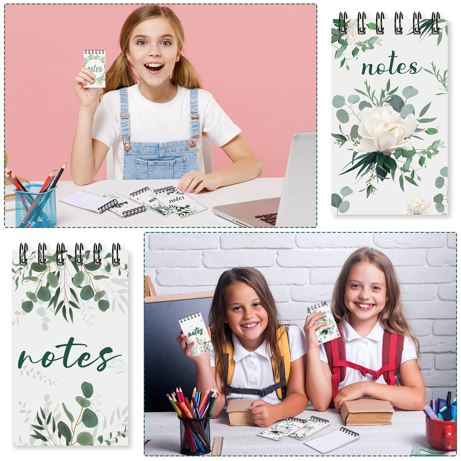 Yeaqee 24 Pcs Greenery Eucalyptus Spiral Notebook Mini Aesthetic Spiral Notebook Cute Eucalyptus Flower Party Favors Journal Small Memo Note Pad Bulk for Office Supplies Wedding Party