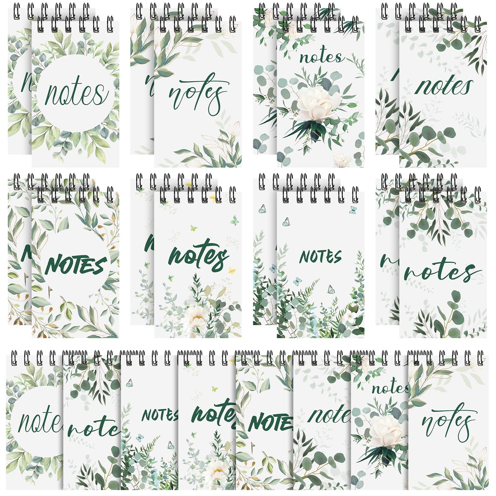 Yeaqee 24 Pcs Greenery Eucalyptus Spiral Notebook Mini Aesthetic Spiral Notebook Cute Eucalyptus Flower Party Favors Journal Small Memo Note Pad Bulk for Office Supplies Wedding Party