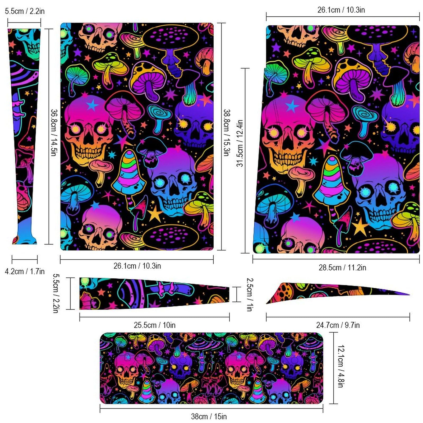AoHanan Mushrooms and Skulls 5 Skin Controller Accessories Cover Skins Anime Vinyl Cover Sticker Full Set for 5 Disc Edition