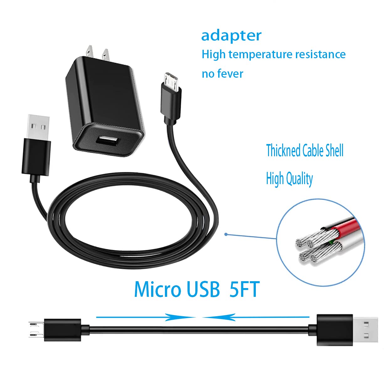 Noise Cancelling Headphones Charger Cable for ZIHNIC, Soundcore Life Q20, iJoy Old Version, MUSICOZY, TUINYO, OneOdio A70, A11, MIDOLA, Gorsun Wireless Bluetooth Headphones Micro Charging Cord Adapter