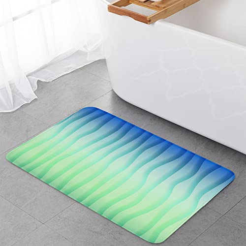 Sunteeny Front Door Mat, Simple Abstract Geometry Blue Green Gradient Lines Doormat Non-Slip Kitchen Mat Washable Indoor Outdoor Bathroom Rugs for Entry, Kitchen, Patio 18" x 30"