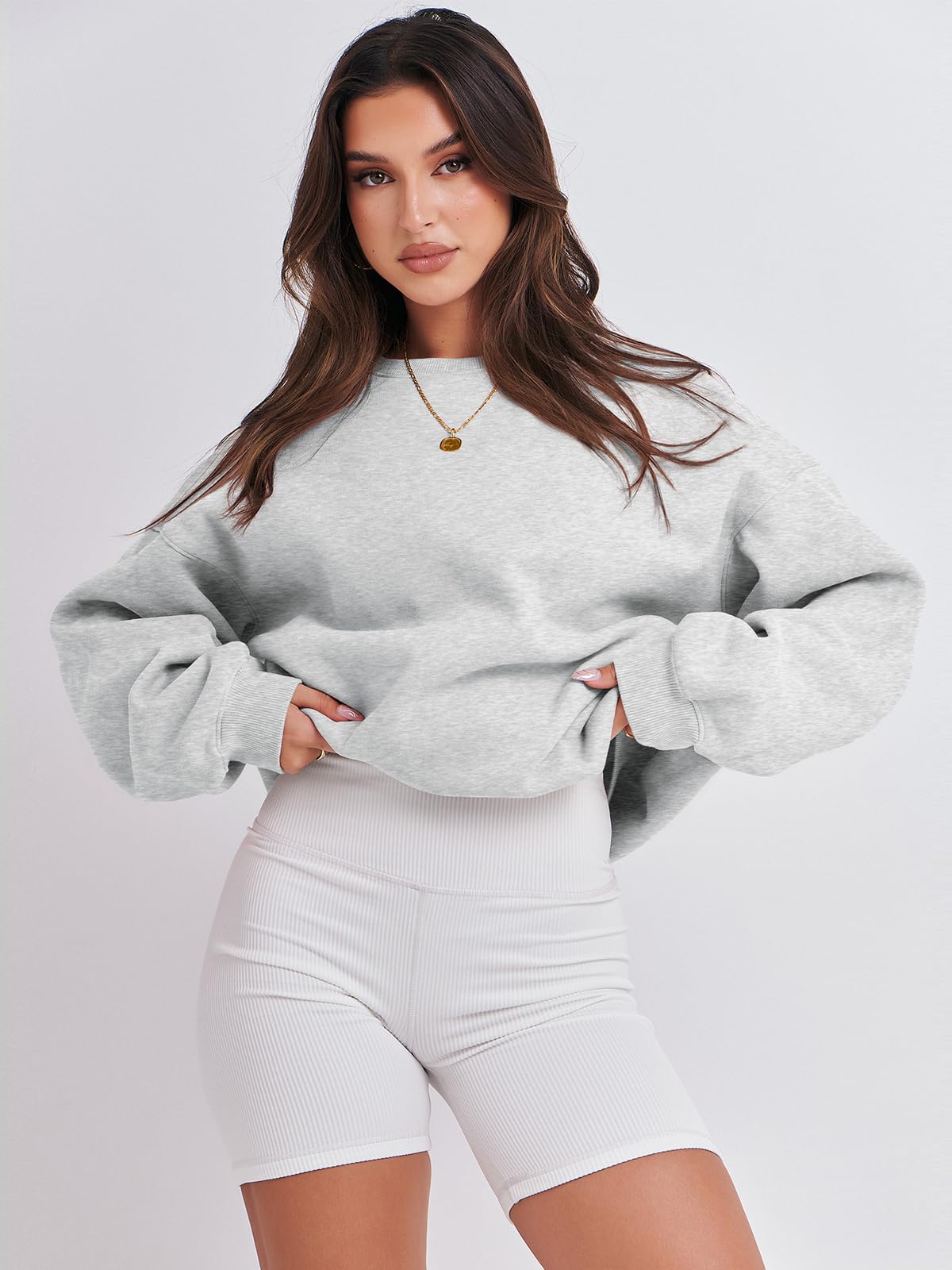 ANRABESS Women's Sweatshirts Hoodies Crewneck Oversized Fleece Pullover Sweaters Cute Top Y2K Teen Girls Preppy Clothes 2024 Gray Large