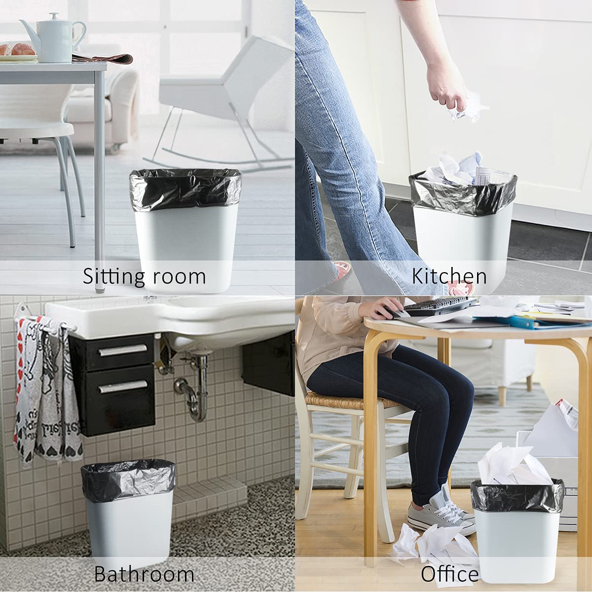2 Gallon 100 Counts Small Strong Black Trash Bags Garbage Bags by Teivio,Small Waste Basket Liner, Bathroom Trash Can Bin Liners, Plastic Bags for home office kitchen,Black