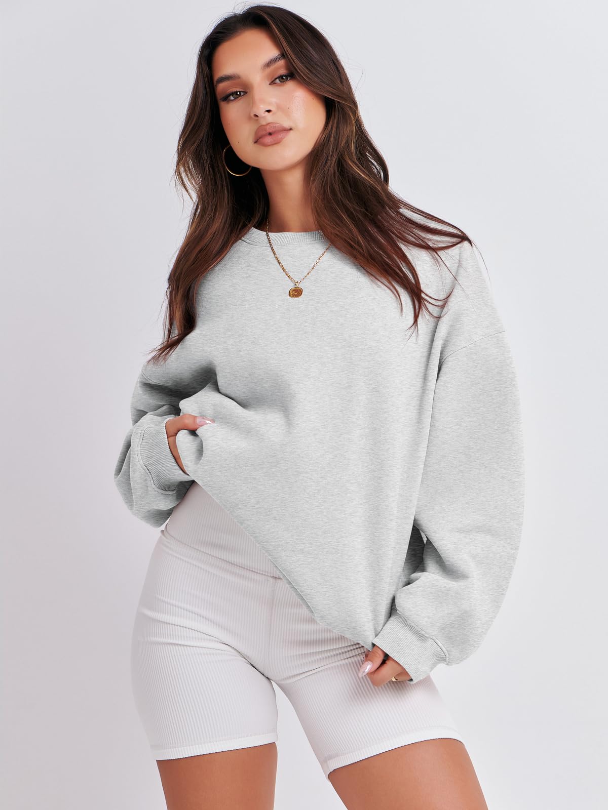 ANRABESS Women's Sweatshirts Hoodies Crewneck Oversized Fleece Pullover Sweaters Cute Top Y2K Teen Girls Preppy Clothes 2024 Gray Large