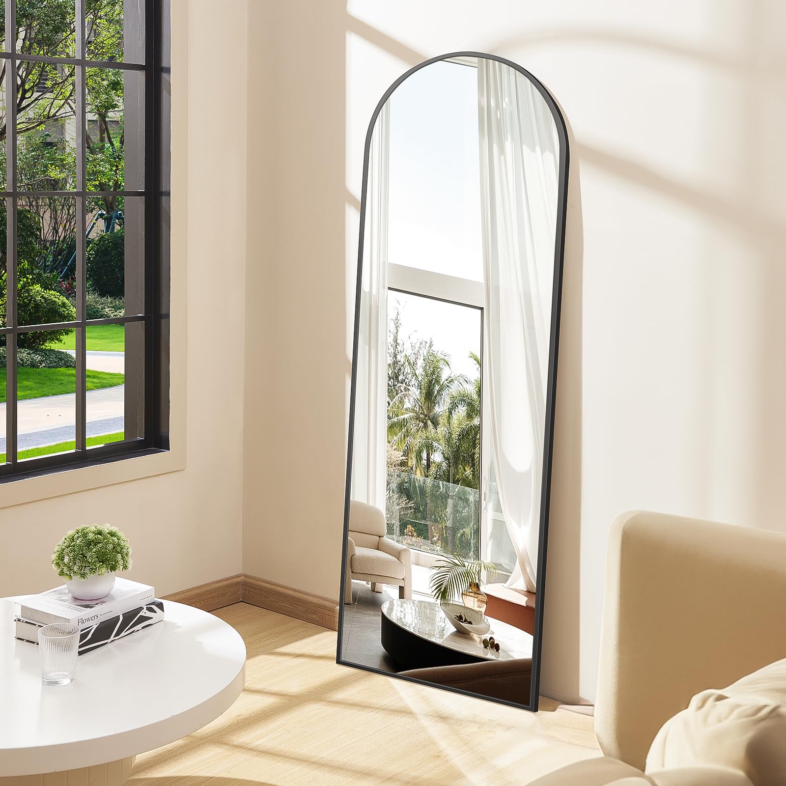 Mirror Full Length- Arched 64"x21"Full Length Mirror Shatter-Proof Glass,Standing Leaning Hanging Wall-Mounted,Black Floor Mirror,Aluminum Frame Modern Home Decor for Bedroom Living Room Cloakroom