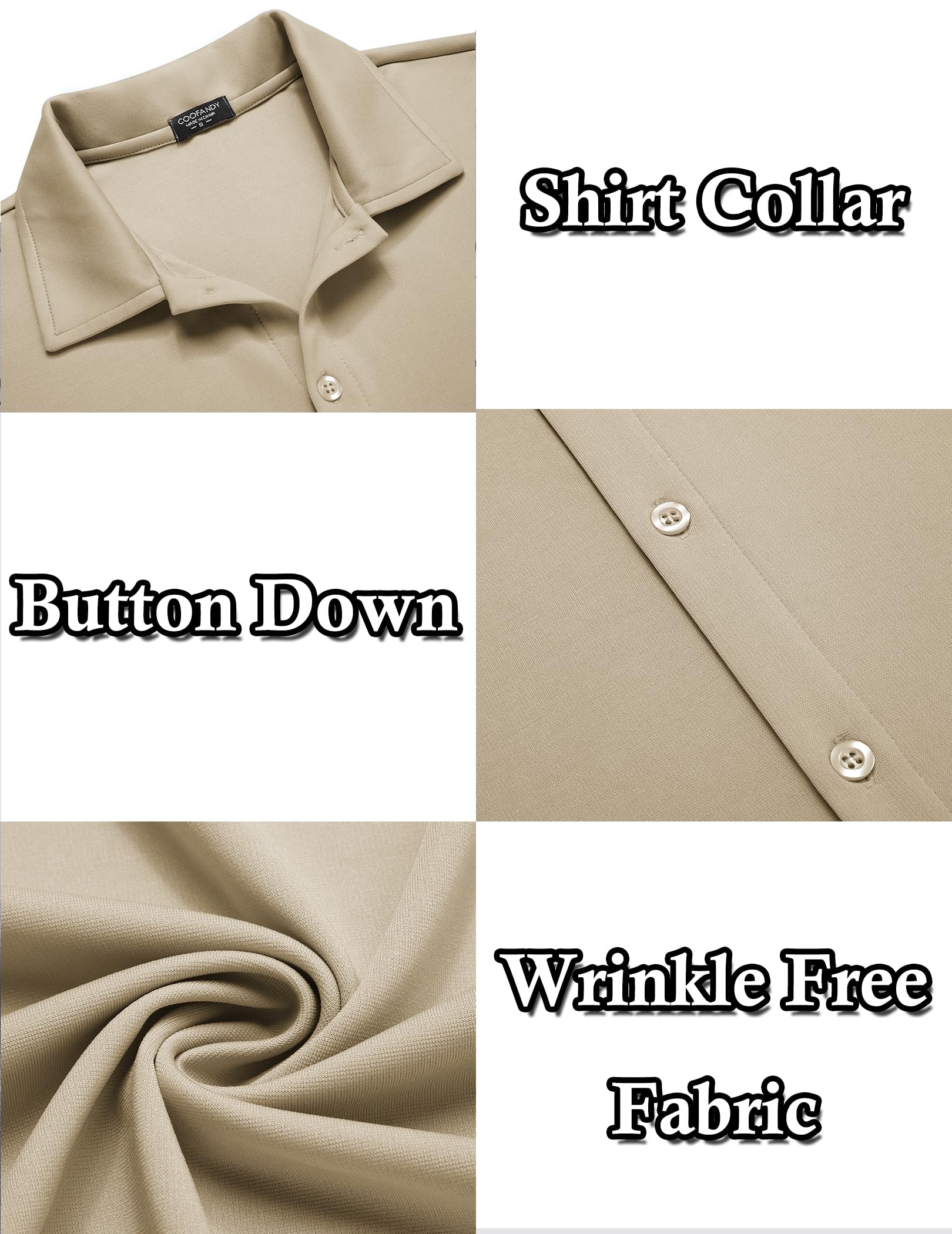 COOFANDY Mens Casual Button Up Shirts Slim Fit Long Sleeve Wrinkle Free Shirts Khaki