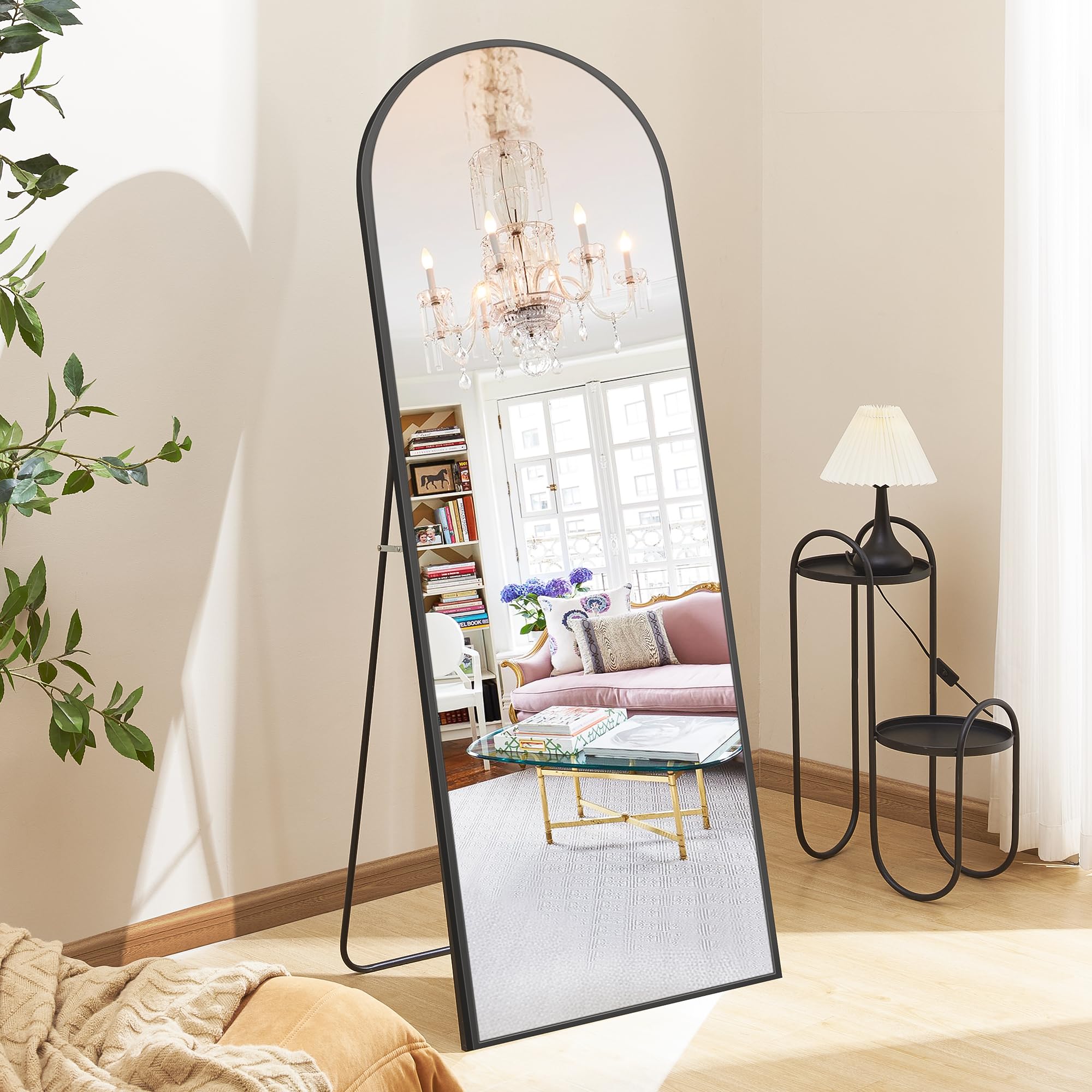 Mirror Full Length- Arched 64"x21"Full Length Mirror Shatter-Proof Glass,Standing Leaning Hanging Wall-Mounted,Black Floor Mirror,Aluminum Frame Modern Home Decor for Bedroom Living Room Cloakroom