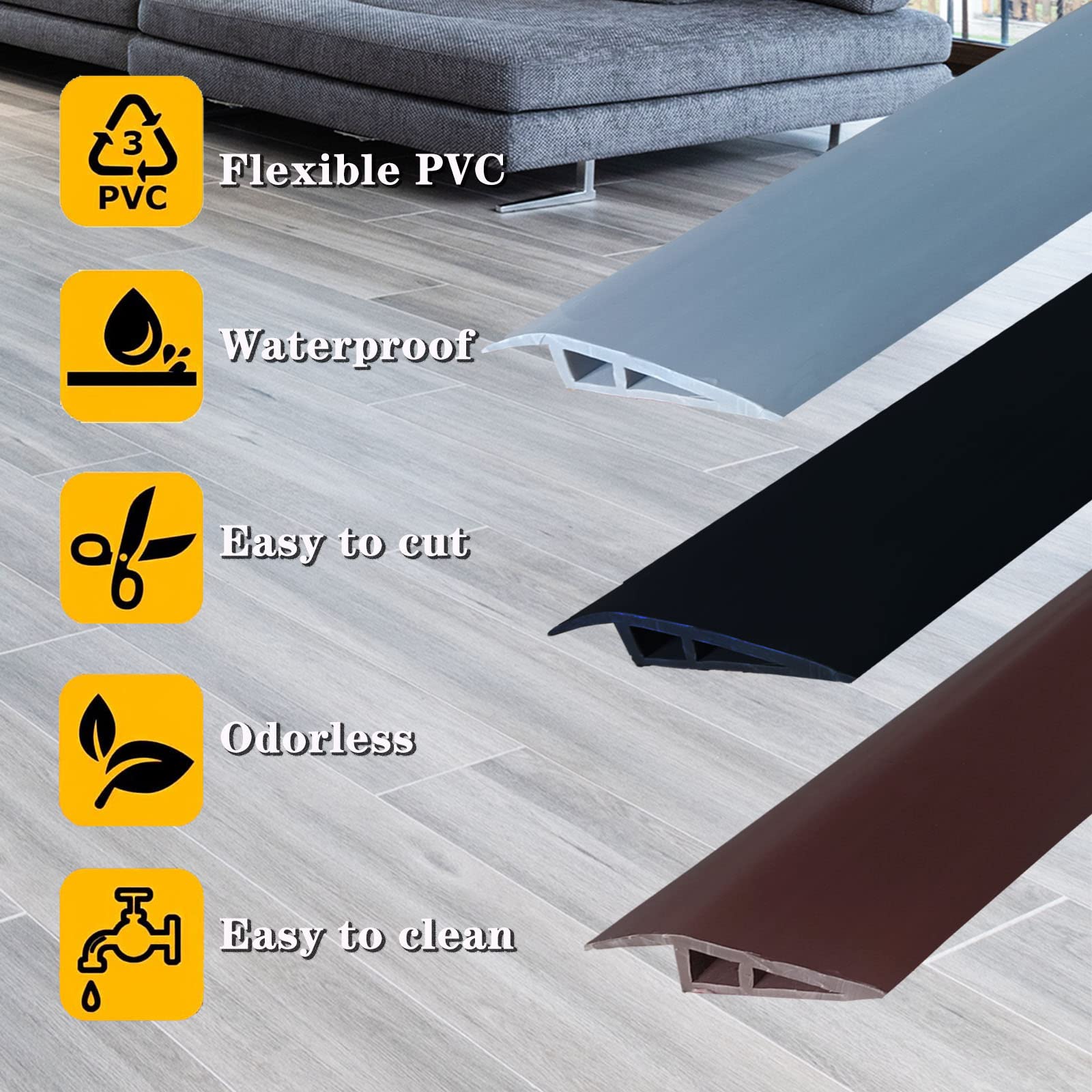 Vinyl-Floor Transition Strip Door-Thresholds-Ramps 72 inch, Threshold 1/2'' ~ 3/5'', Thresholds Ramps for Doorways, Edge-Reducer Transition-Strip for Door/Floor (Black)