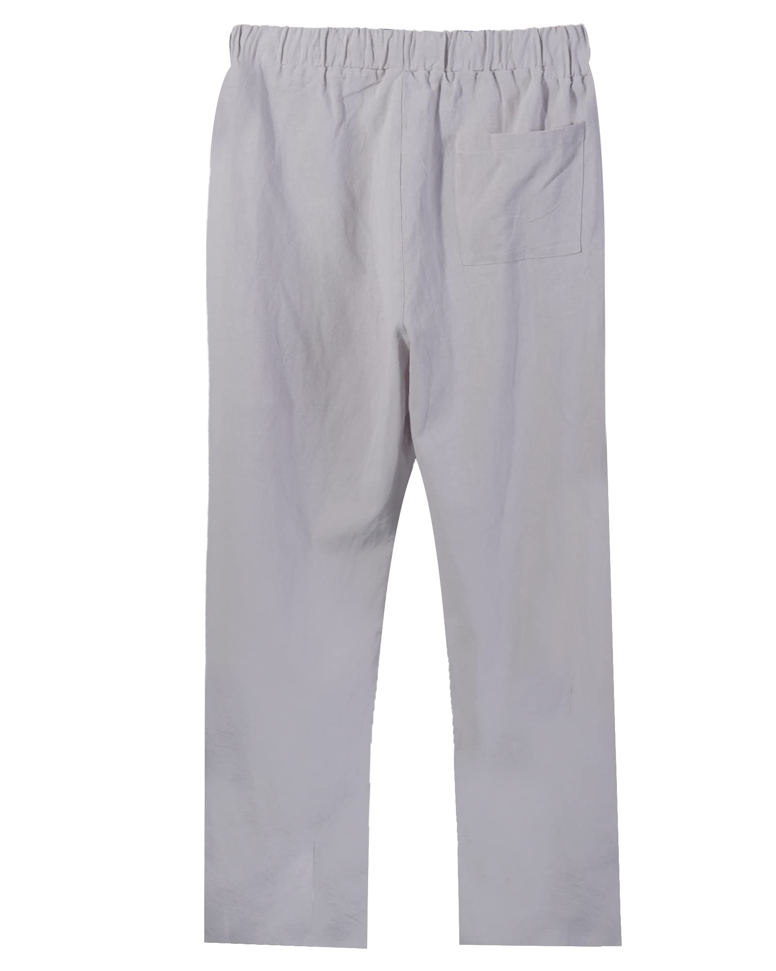 LVCBL Men's Linen Pants Elastic Waist Beach Pants with Elastic Waist Casual Trousers,Light Grey,2XL