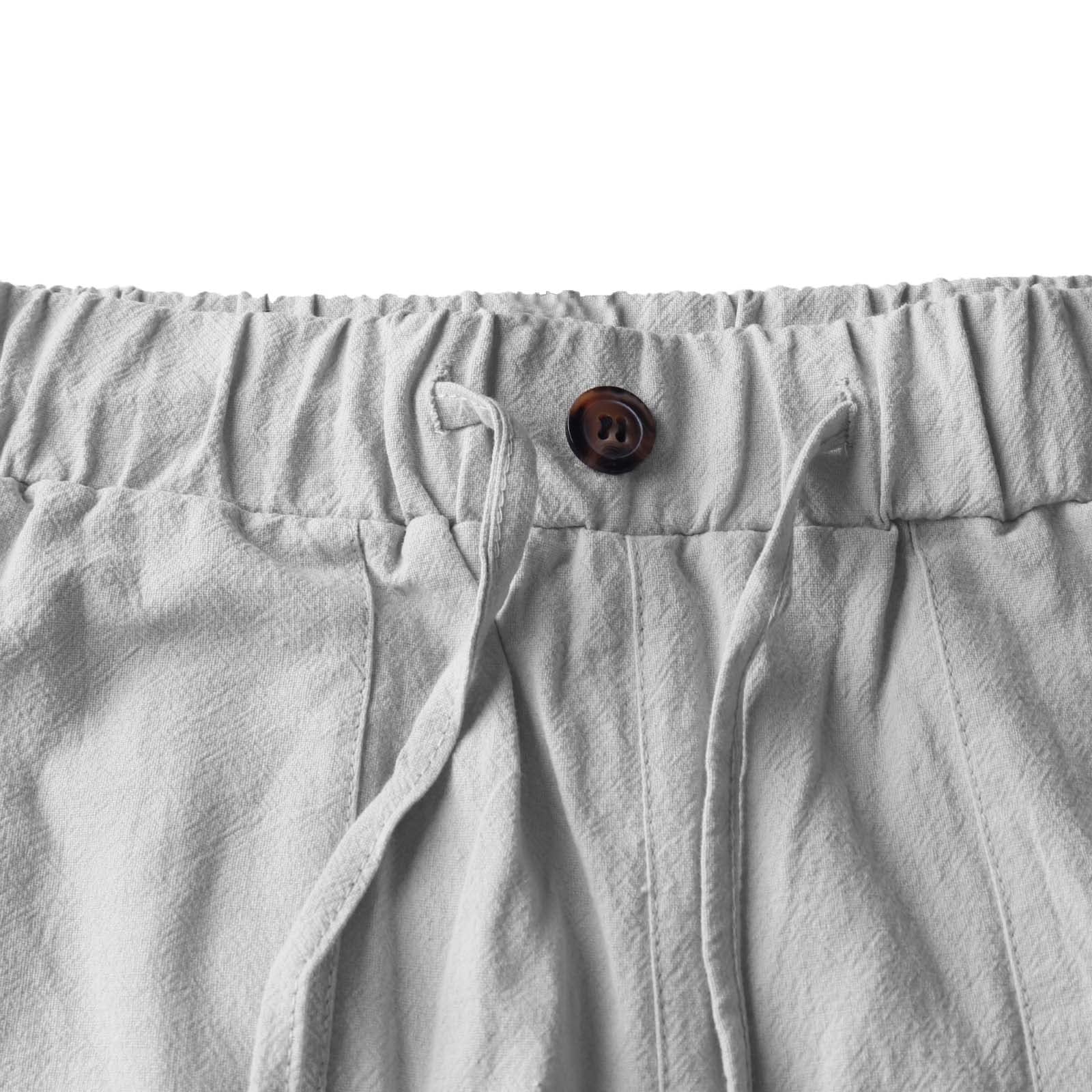 LVCBL Men's Linen Pants Elastic Waist Beach Pants with Elastic Waist Casual Trousers,Light Grey,2XL