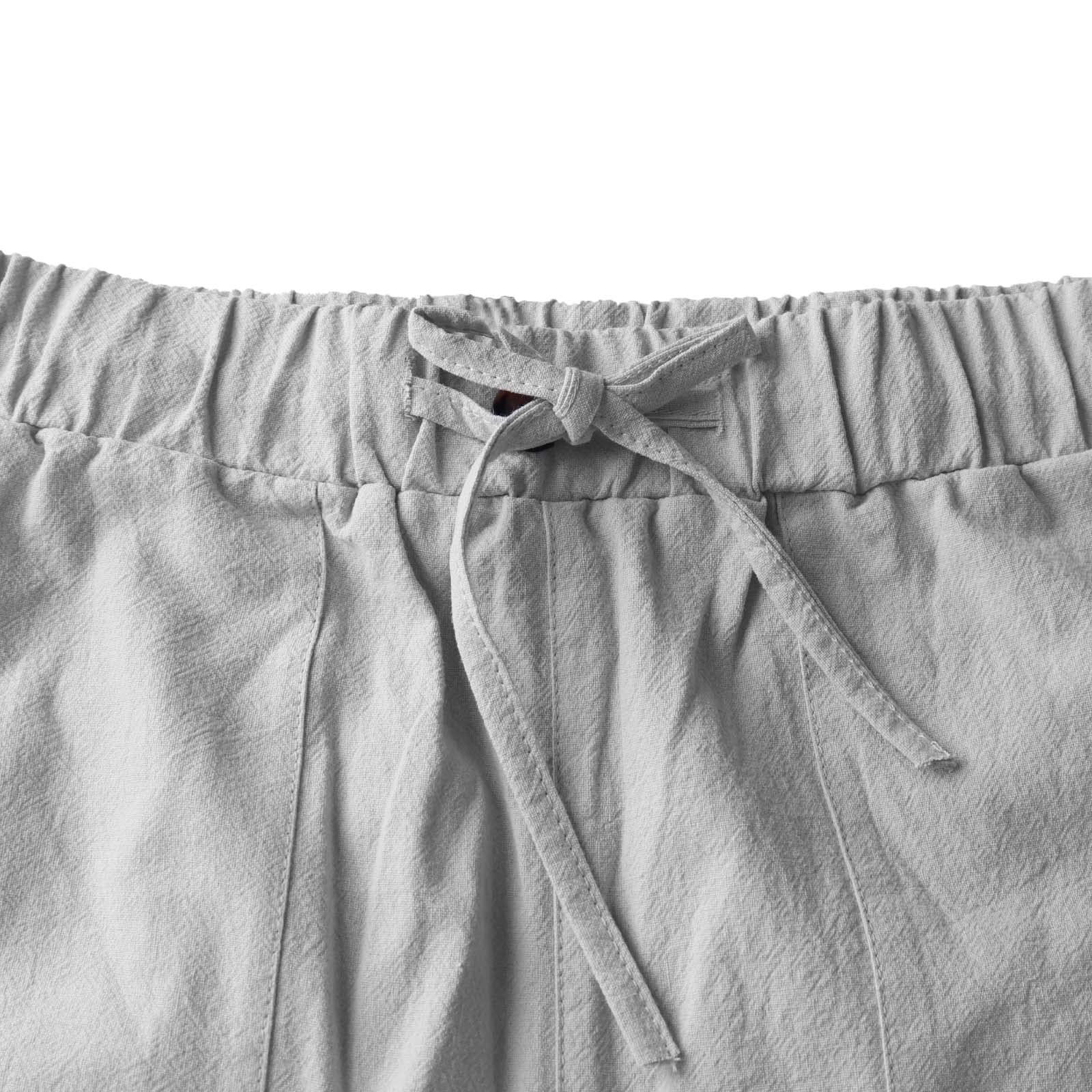 LVCBL Men's Linen Pants Elastic Waist Beach Pants with Elastic Waist Casual Trousers,Light Grey,2XL