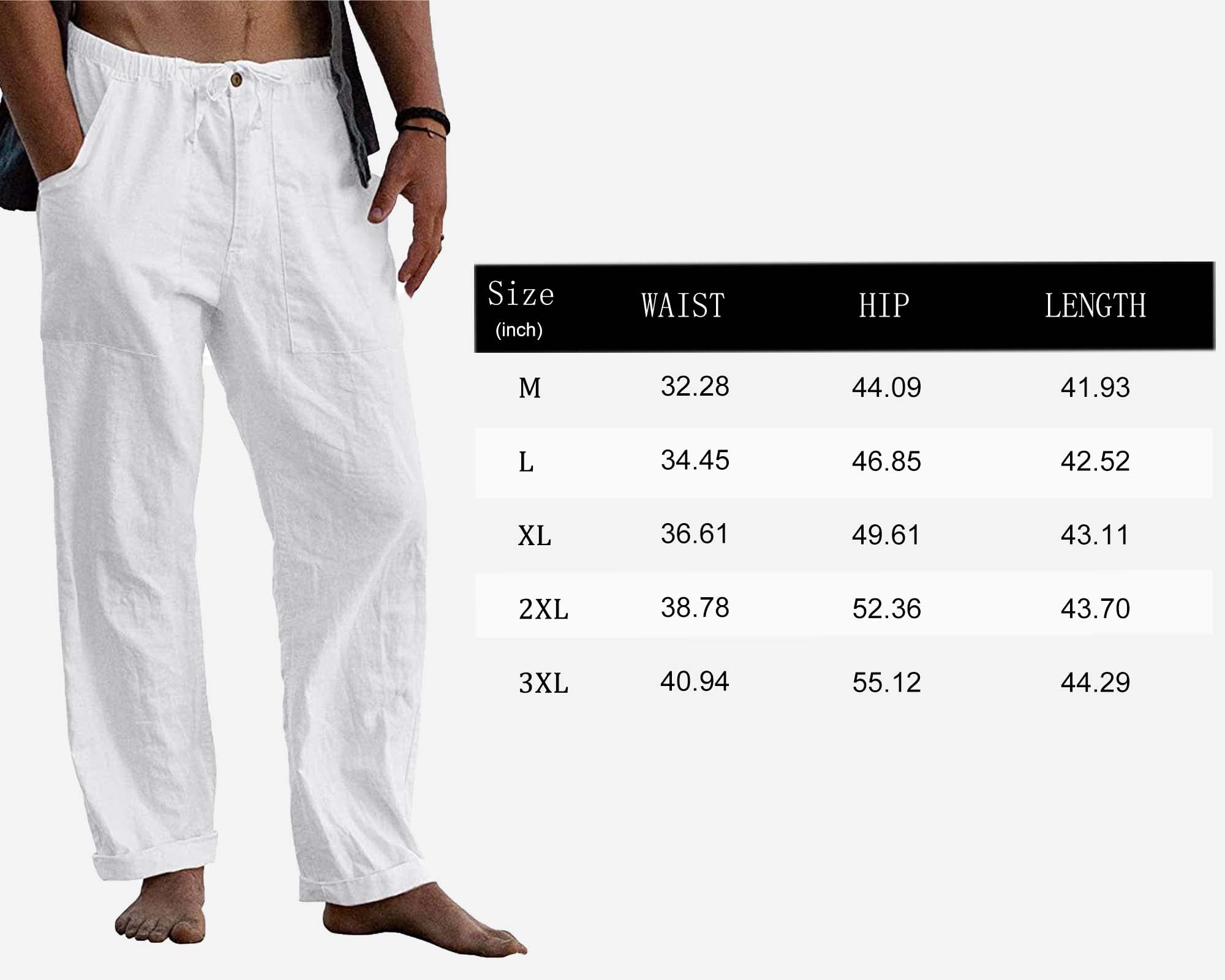 LVCBL Men's Linen Pants Elastic Waist Beach Pants with Elastic Waist Casual Trousers,Light Grey,2XL