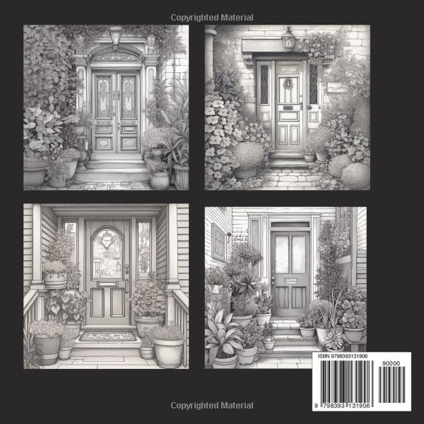 FRONT DOOR Grayscale Coloring Page (Grayscale Interiors/Exteriors Series)