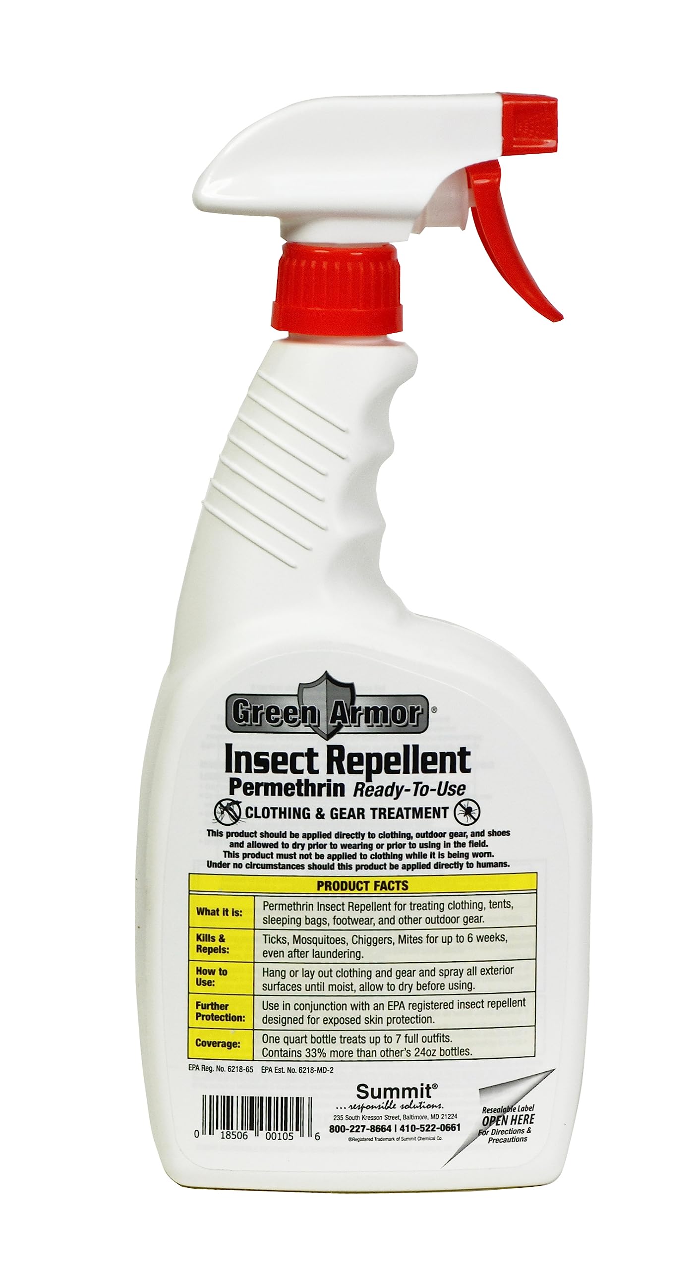 Green Armor Insect Repellent Permethrin RTU, Trigger Spray, 32 Ounce