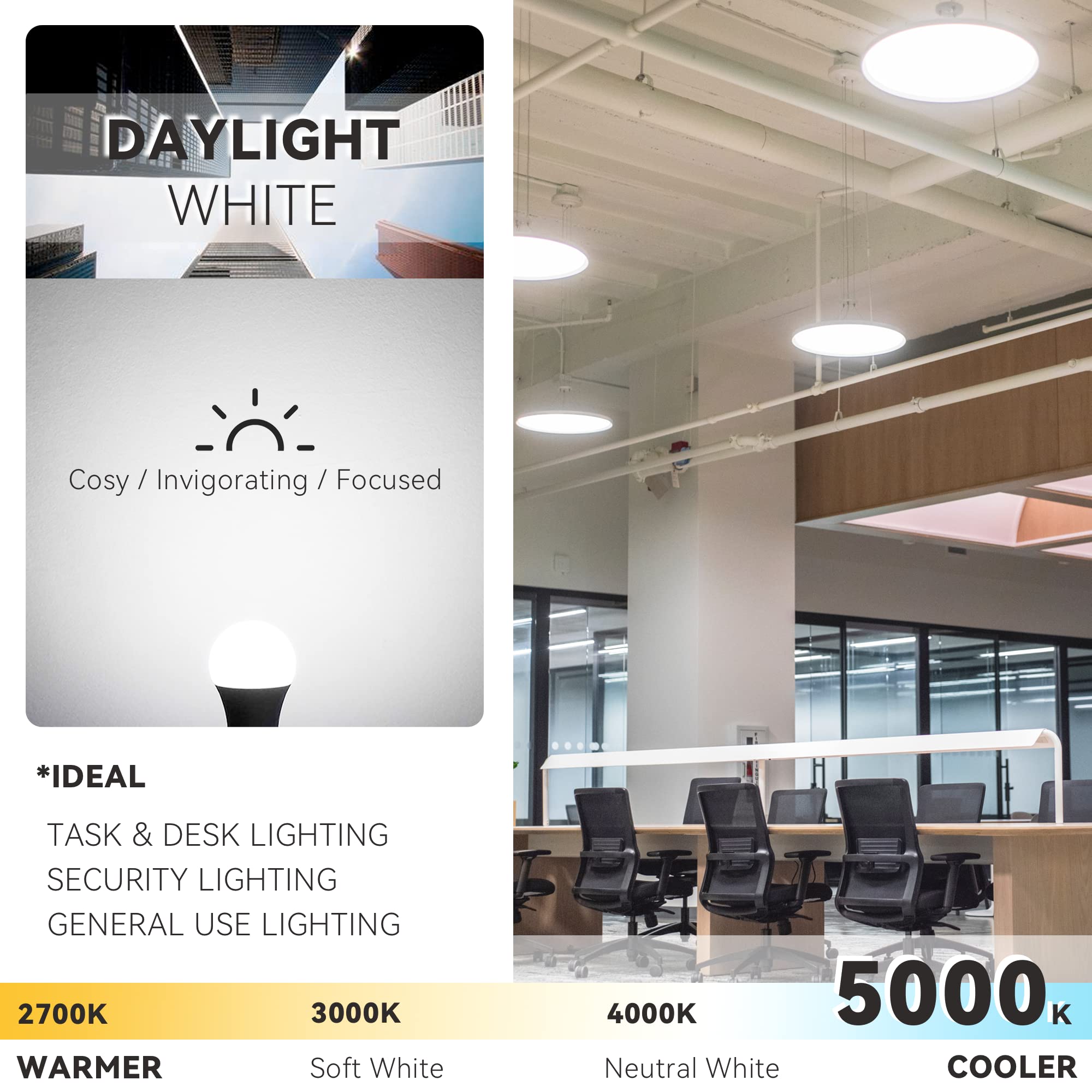 Niuxpkus LED Light Bulbs A19 Daylight - 100 Watt Equivalent Light Bulb 5000K 1200 Lumens Bright White Light Bulbs Standard E26 Edison for Home Garage Office 12W, Non Dimmable, 6-Pack