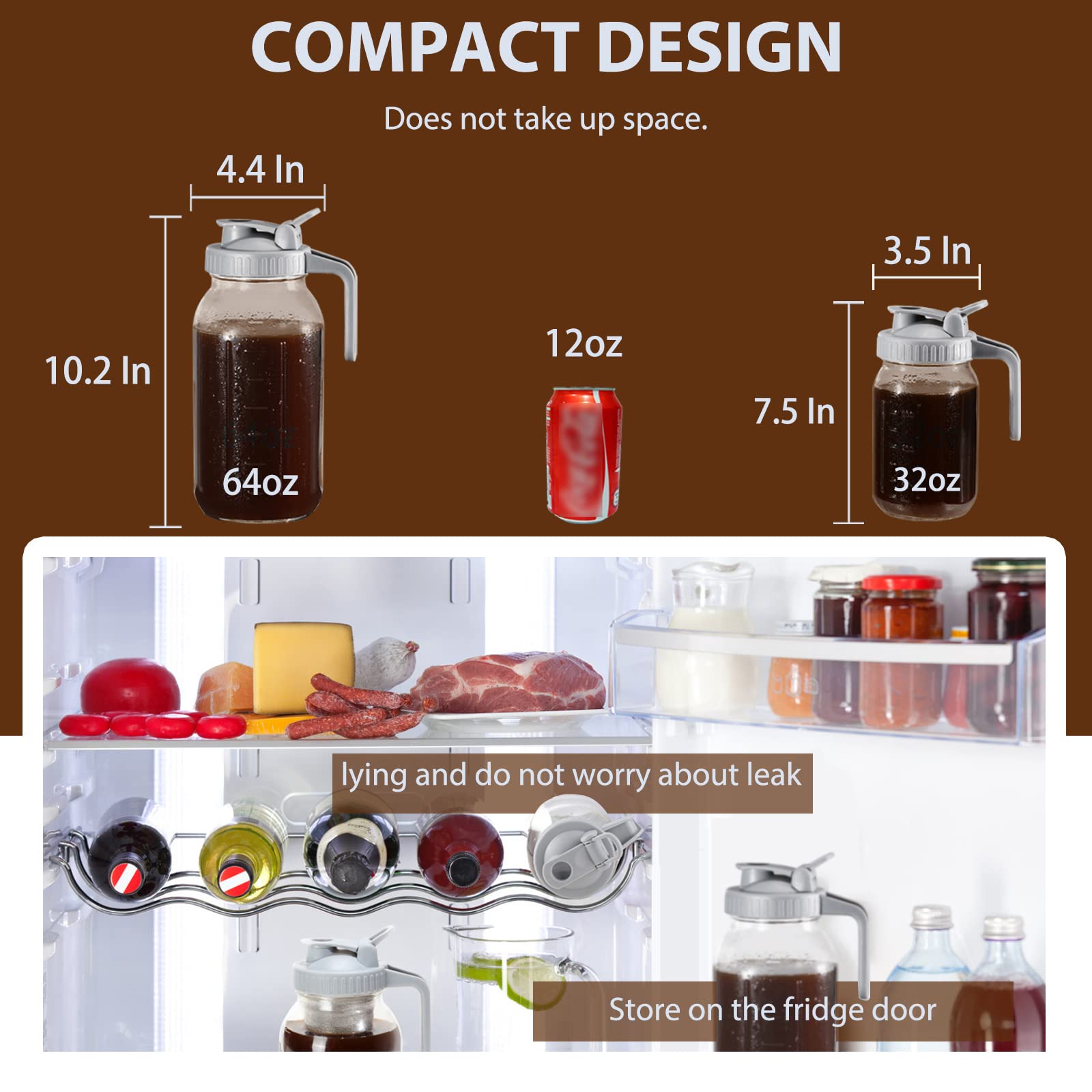 Cold Brew Coffee Maker Glass Pitcher, 32 oz Mason Jar with Pour Spout Handle Lid with Stainless Steel Filter for Iced Coffee, Lemonade, Ice Tea, Fruit Drinks